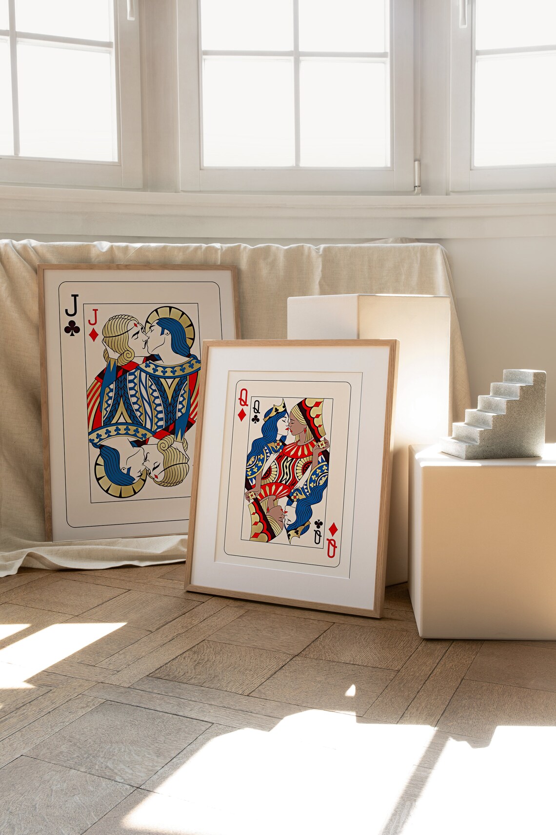 Retro Print Queen Spades & Queen Diamonds Card Poster - Vintage Art ...