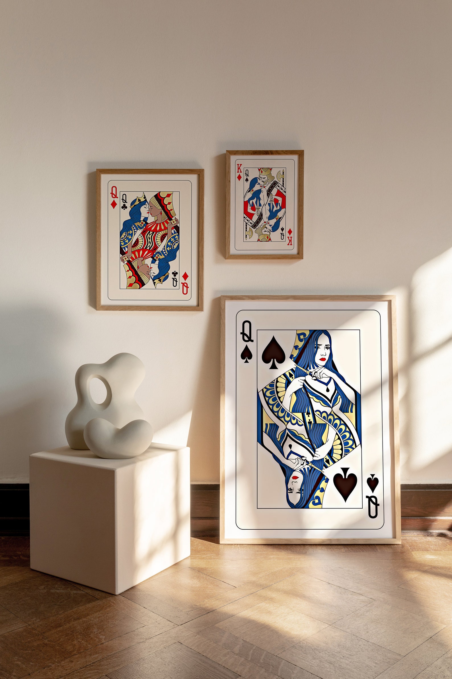 Retro Print Queen Spades & Queen Diamonds Card Poster - Vintage Art ...