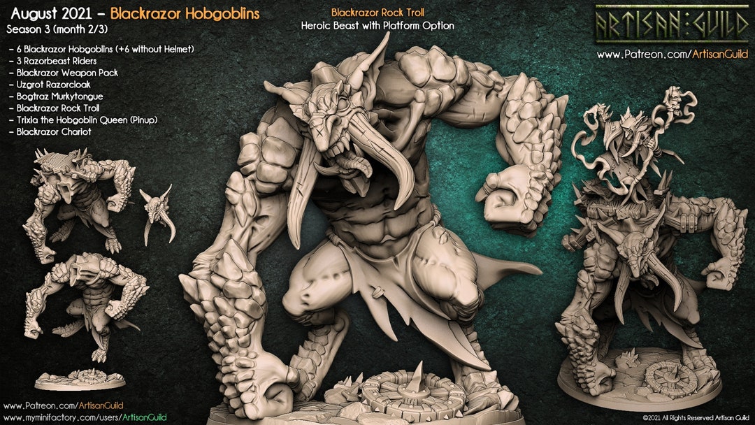 Blackrazor Rock Troll Miniatures / Dungeons and Dragons / Tabletop ...