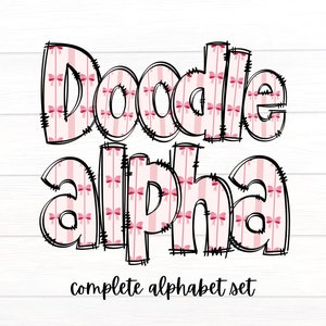 Coquette Doodle Letters, Pink Bows Alpha Set, Girlie Alphabet PNG Set ...