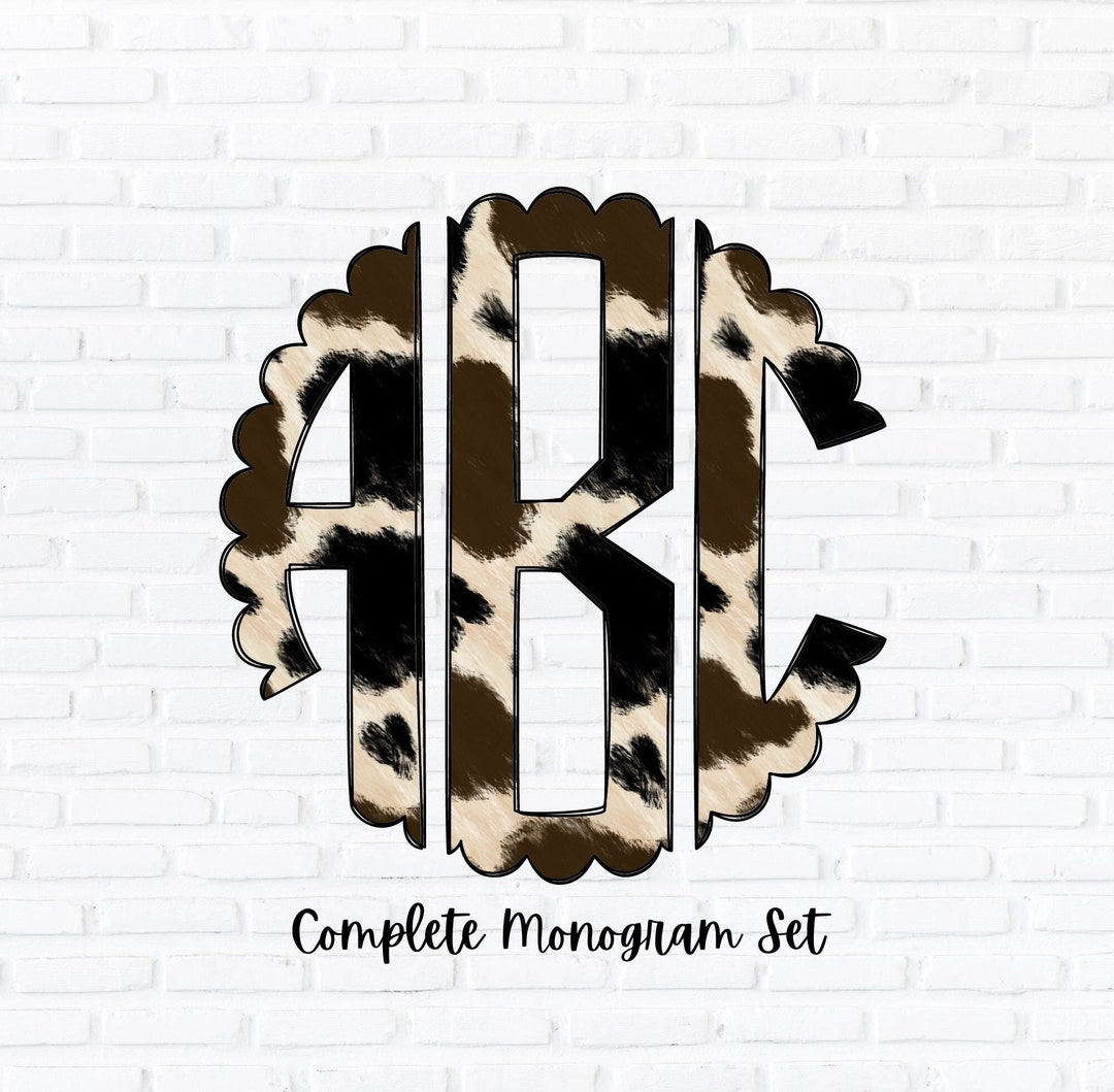 Cowhide Print Monogram PNG Set, Scalloped Circle Monogram, Sublimation ...