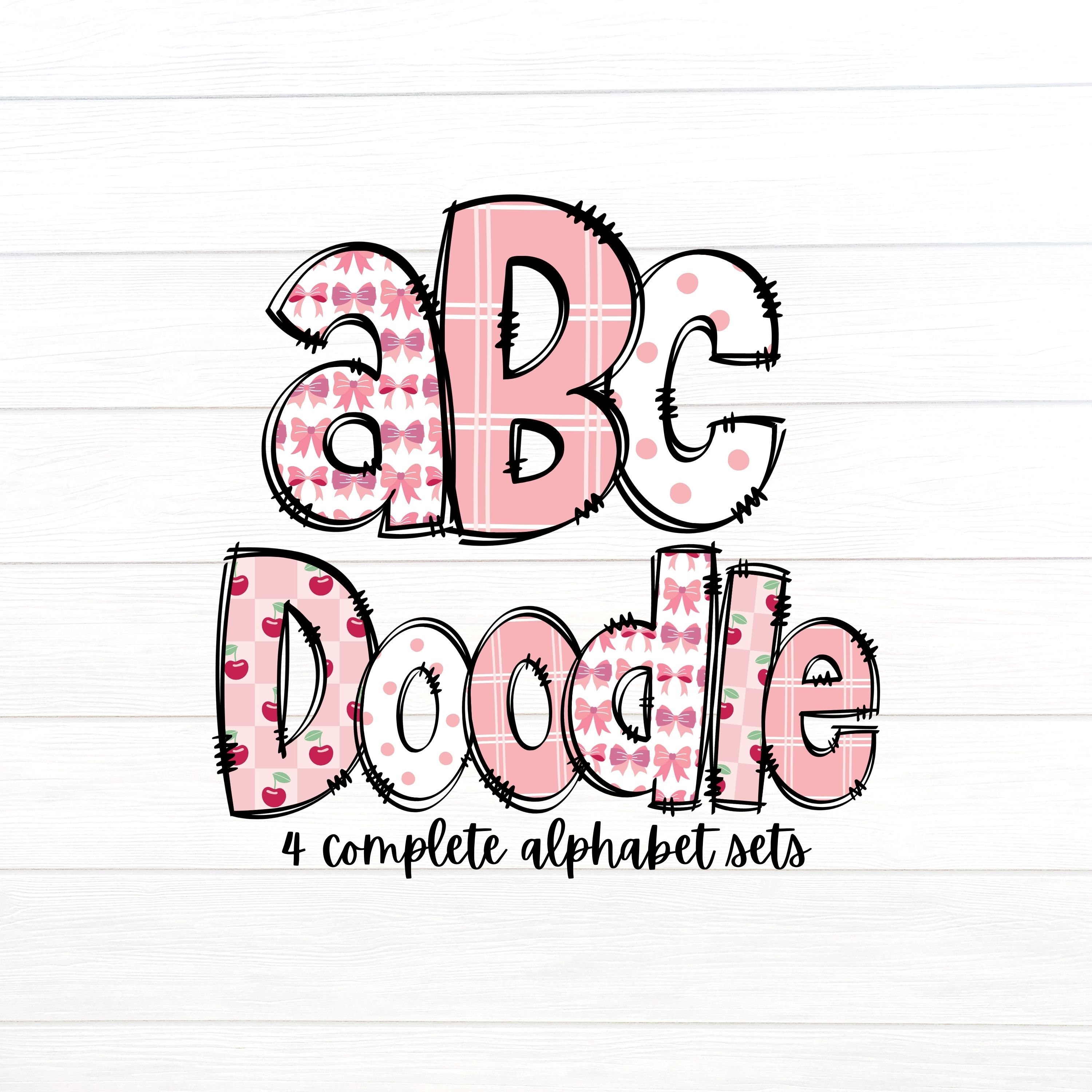 Coquette Doodle Letters, Pink Bows Alpha Set, Girlie Alphabet PNG Set ...