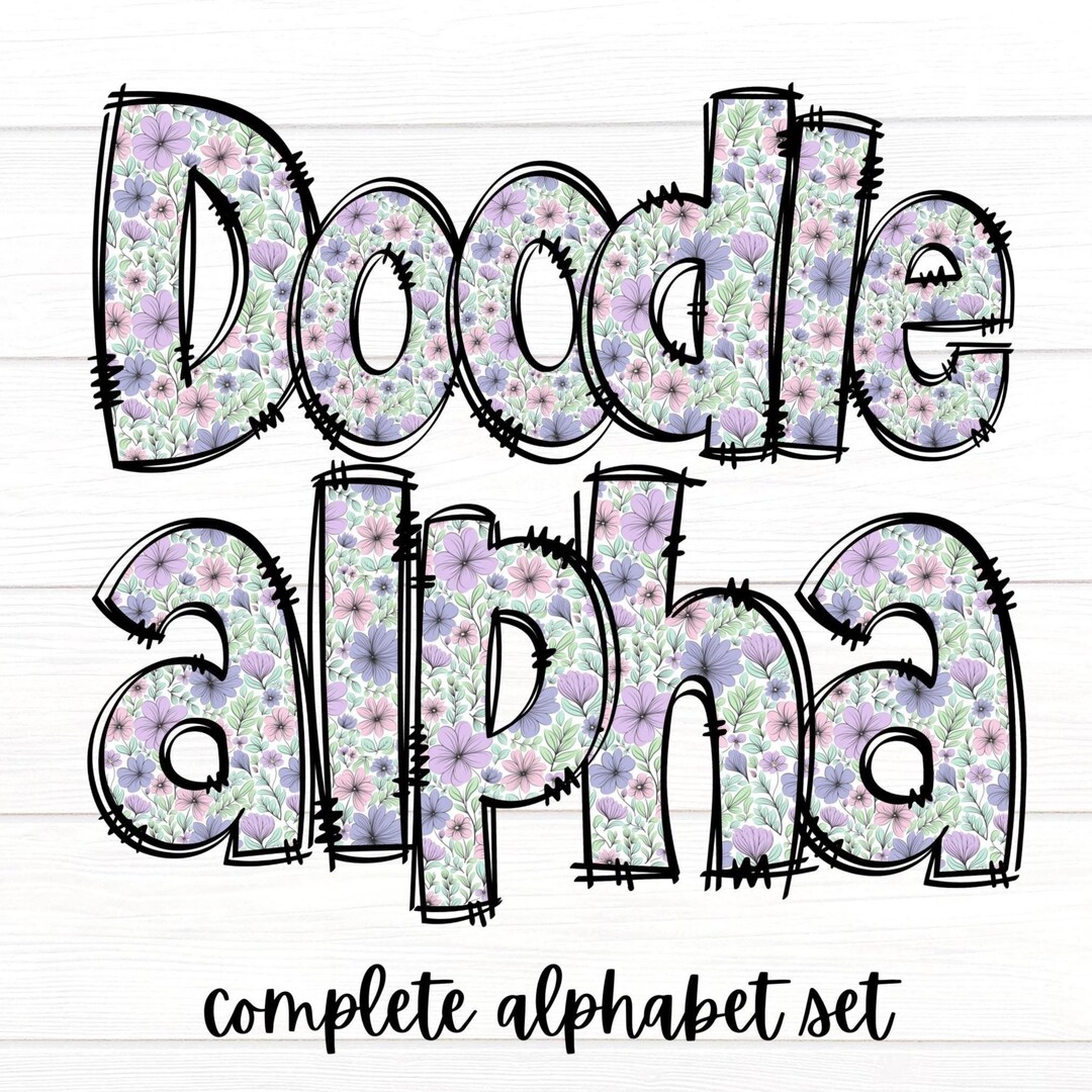 Floral Doodle Letters, Floral Alpha Set, Alphabet PNG Set, Sublimation ...