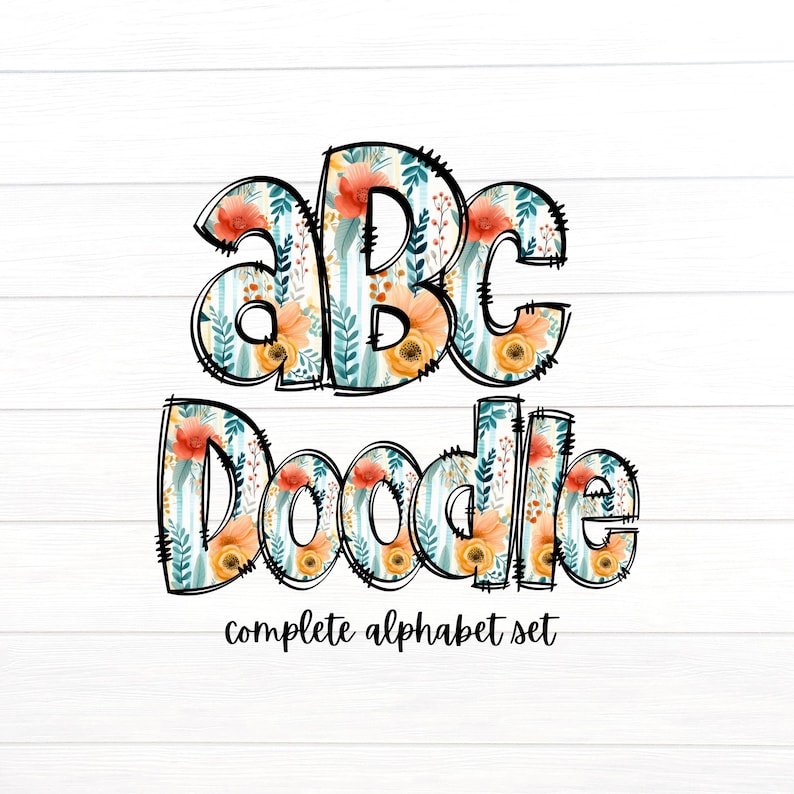 Boho Doodle Letters, Boho Alphabet PNG Set, Doodle Letters, Doodle ...