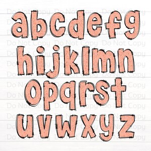 Doodle Letters, Peach and Green Floral Alphabet Set, Alphabet PNG Set ...