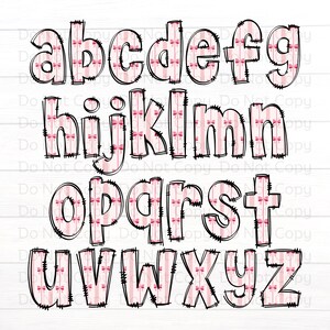 Coquette Doodle Letters, Pink Bows Alpha Set, Girlie Alphabet PNG Set ...