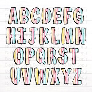 Pastel Doodle Letters, Complete Alphabet PNG Set, Sublimation Design ...