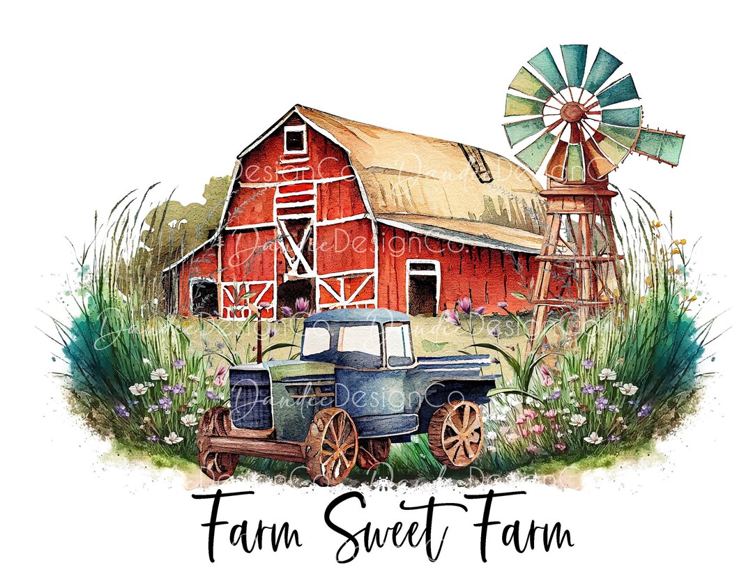 Farm Sweet Farm PNG, Sublimation Design, Farm Scene PNG, Red Barn and ...