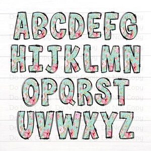 Floral Doodle Letters, Spring and Summer Flowers Alpha Set, Alphabet ...