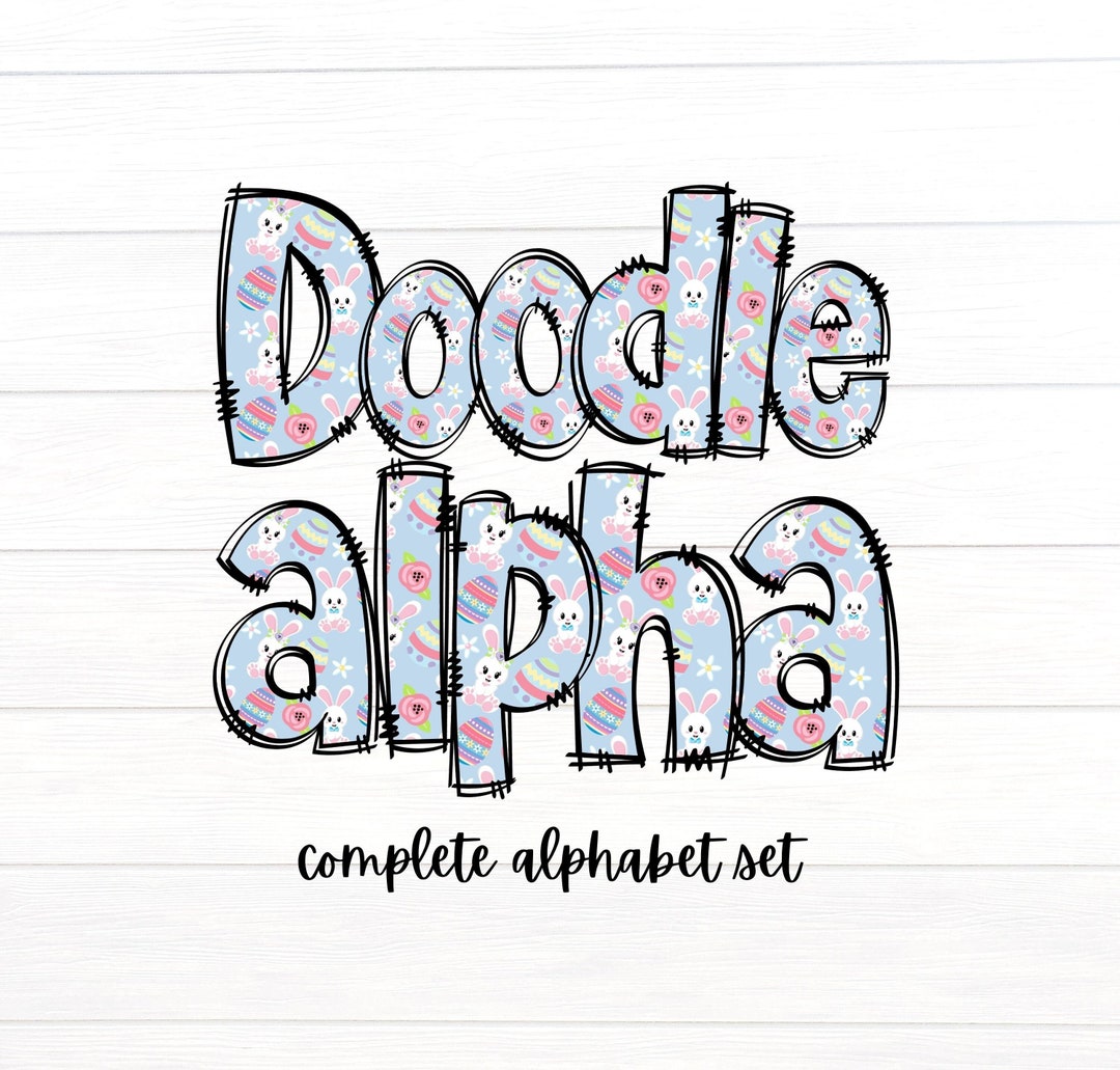 Easter Bunny Doodle Letters, Floral Easter Alpha Set, Alphabet PNG Set ...