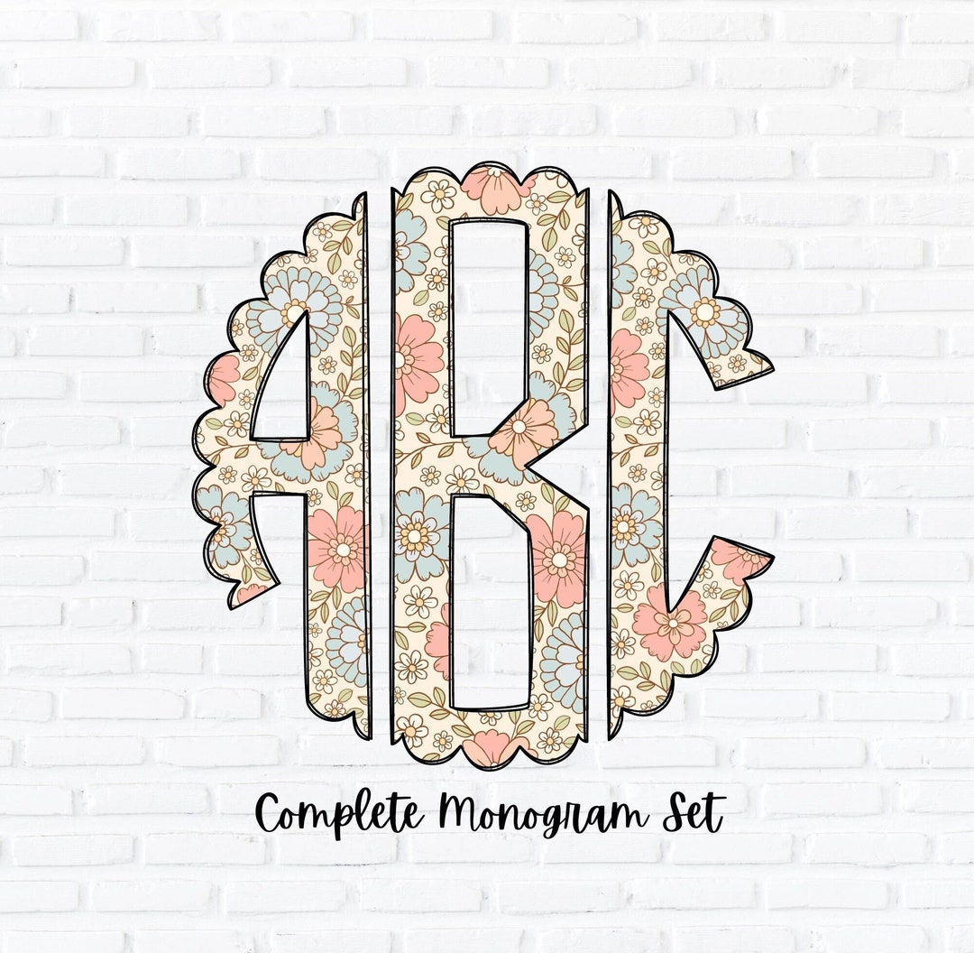 Floral Monogram PNG Set, Scalloped Circle Monogram, Sublimation Design ...