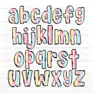 Pastel Doodle Letters, Complete Alphabet PNG Set, Sublimation Design ...