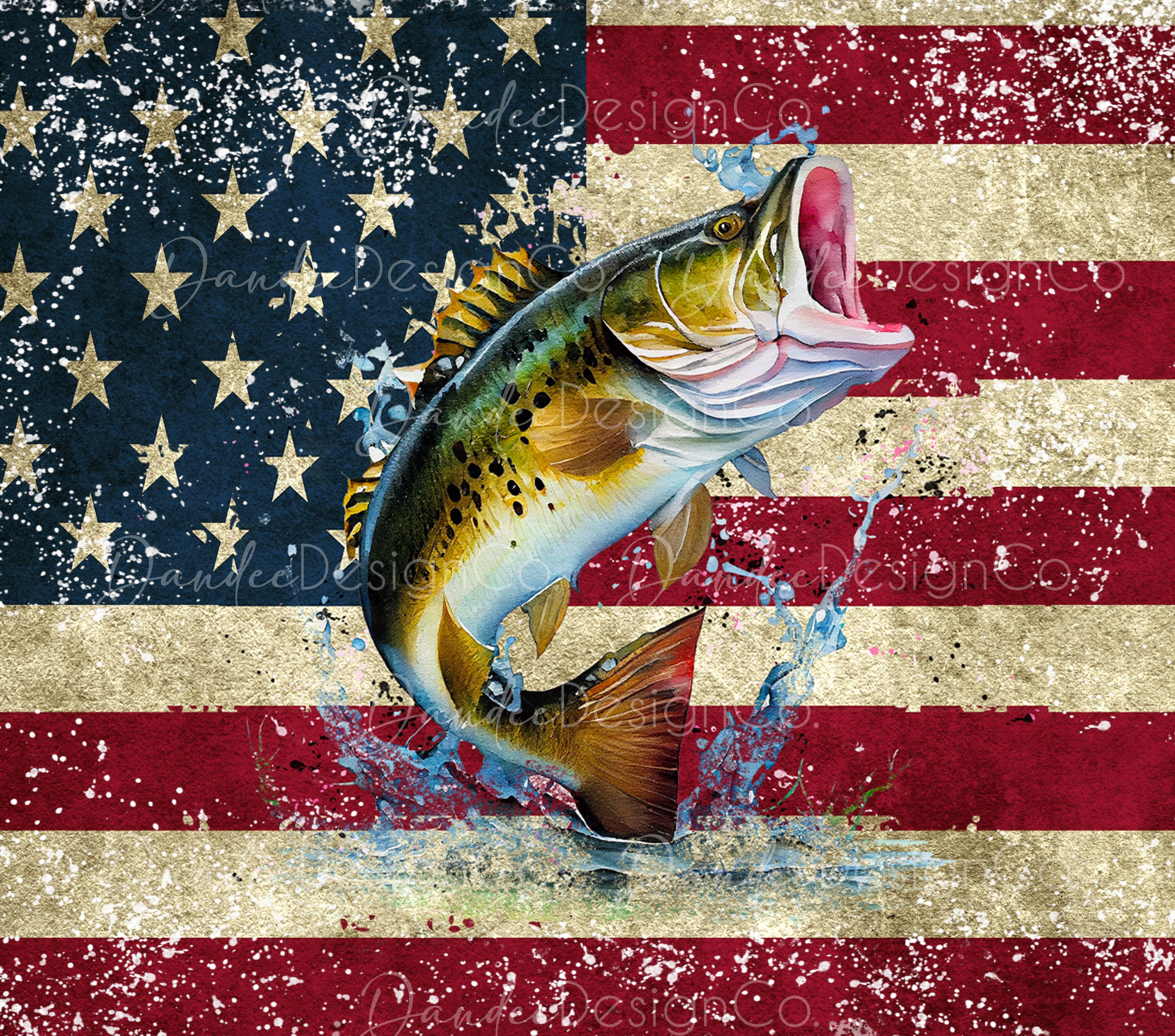 Bass Fish on American Flag 20oz Tumbler Design Skinny - Etsy