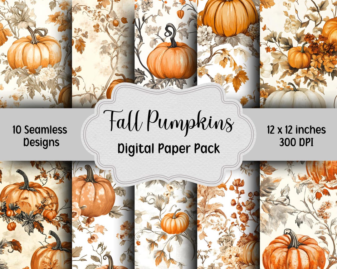 Fall Pumpkins Digital Paper Bundle, 10 Autumn Seamless Patterns, Junk ...