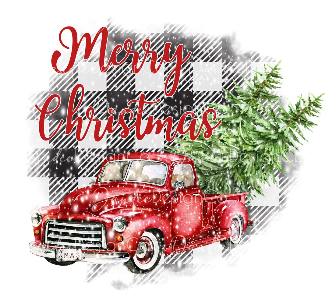 Christmas Truck PNG, Vintage Truck Sublimation Design, Red Truck PNG ...