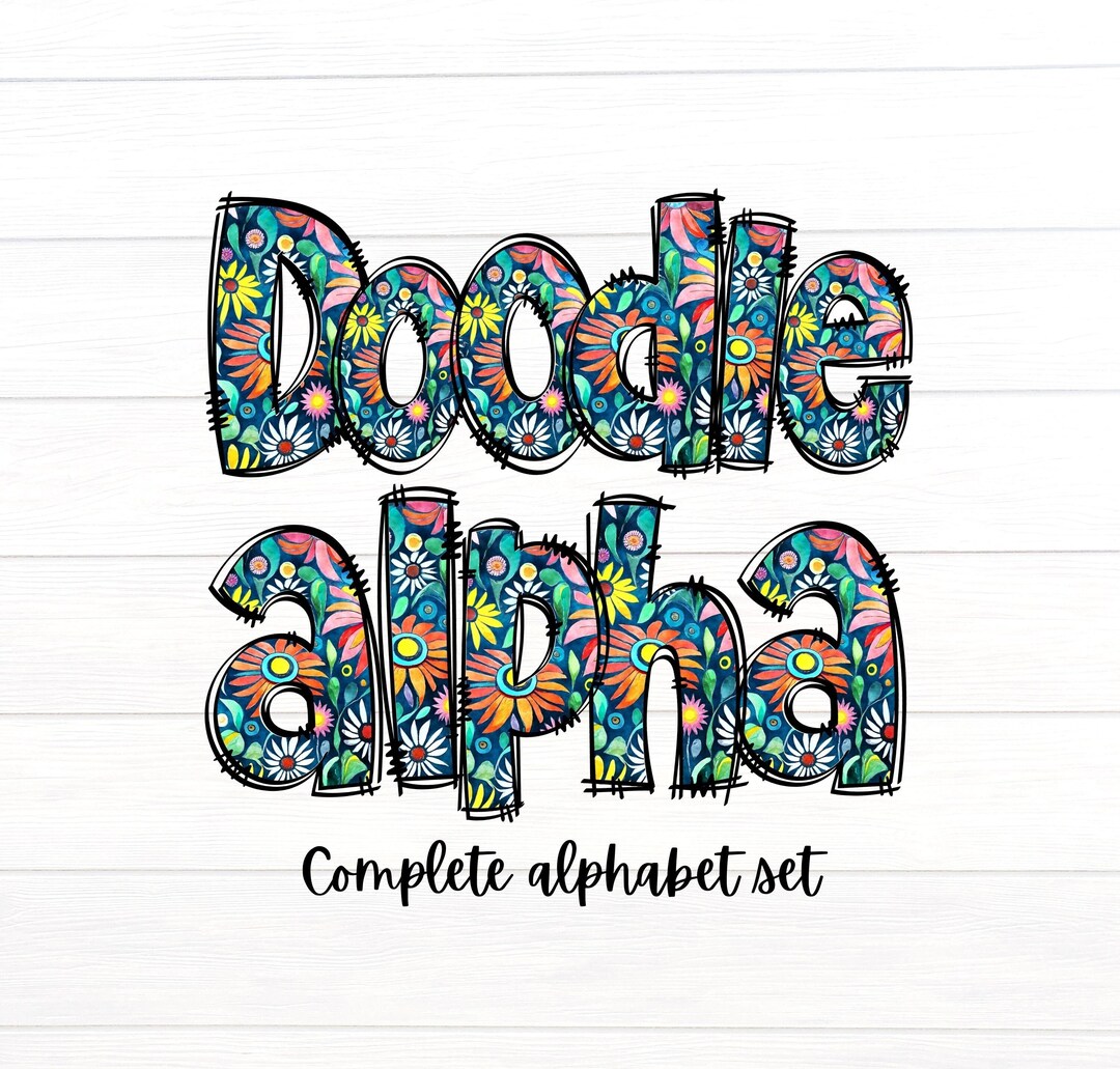 Floral Doodle Letters, Funky Flowers Alpha Set, Alphabet PNG Set ...