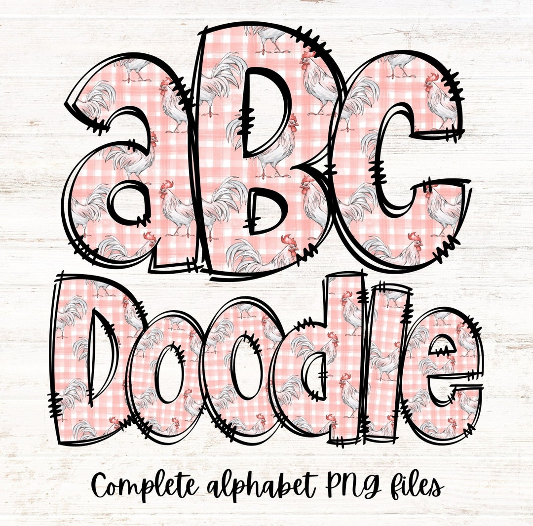 Doodle Letters, Rooster Alphabet Set, Chicken Alphabet PNG Set ...