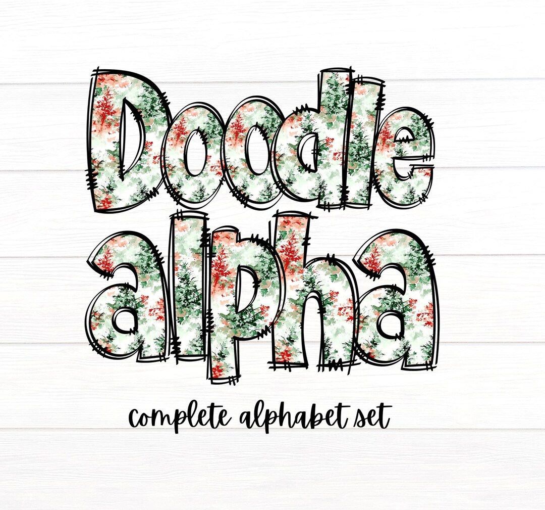 Christmas Doodle Letters, Alphabet PNG Set, Sublimation Design, Alpha ...
