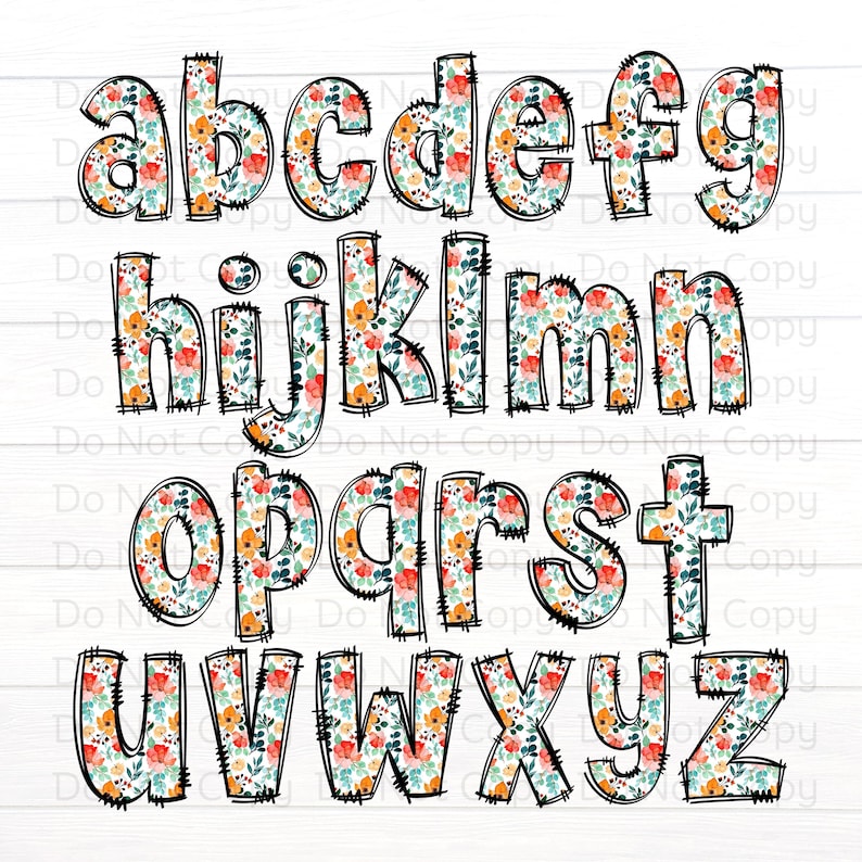 Floral Doodle Letters, Watercolor Flowers Alpha Set, Alphabet PNG Set ...