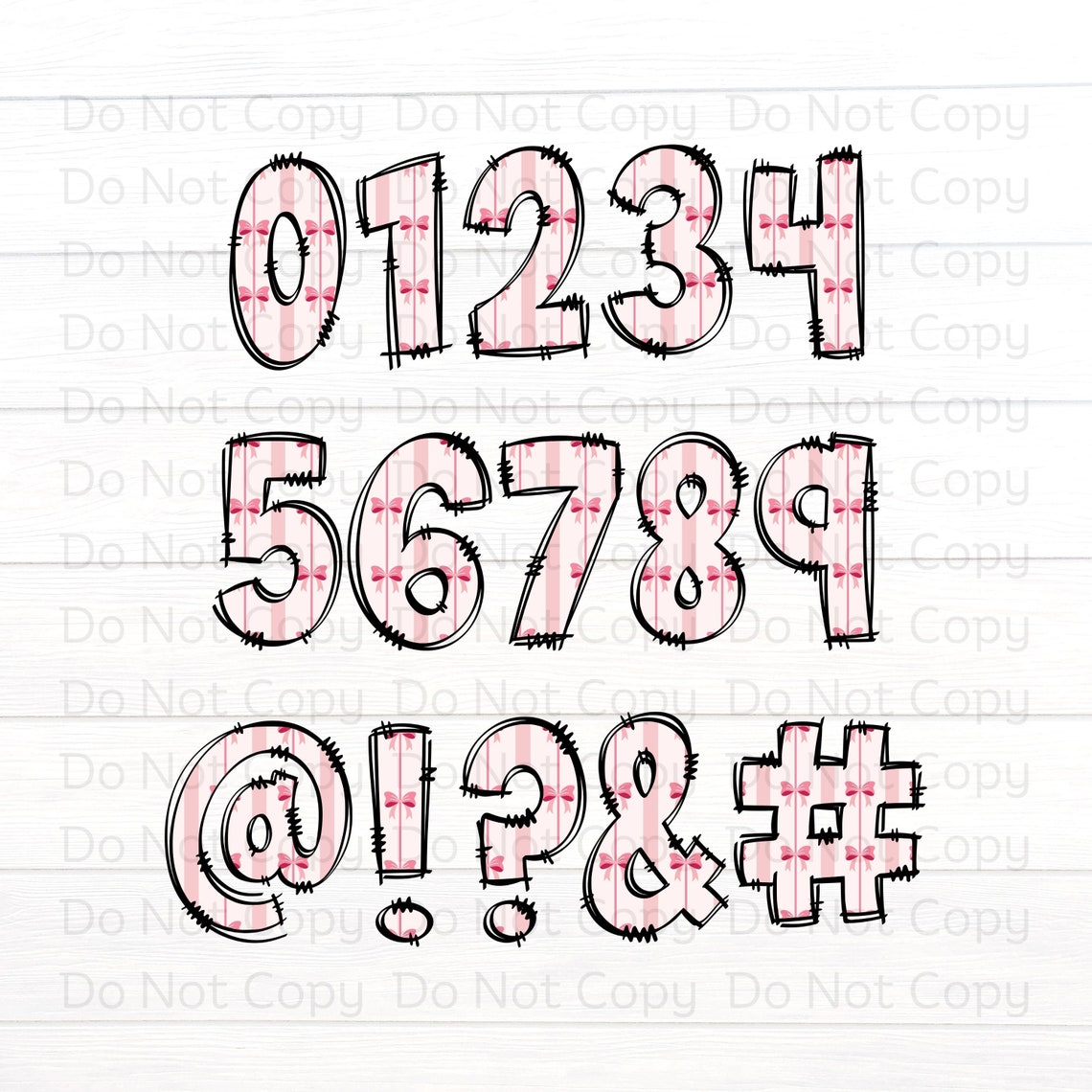 Coquette Doodle Letters, Pink Bows Alpha Set, Girlie Alphabet PNG Set ...
