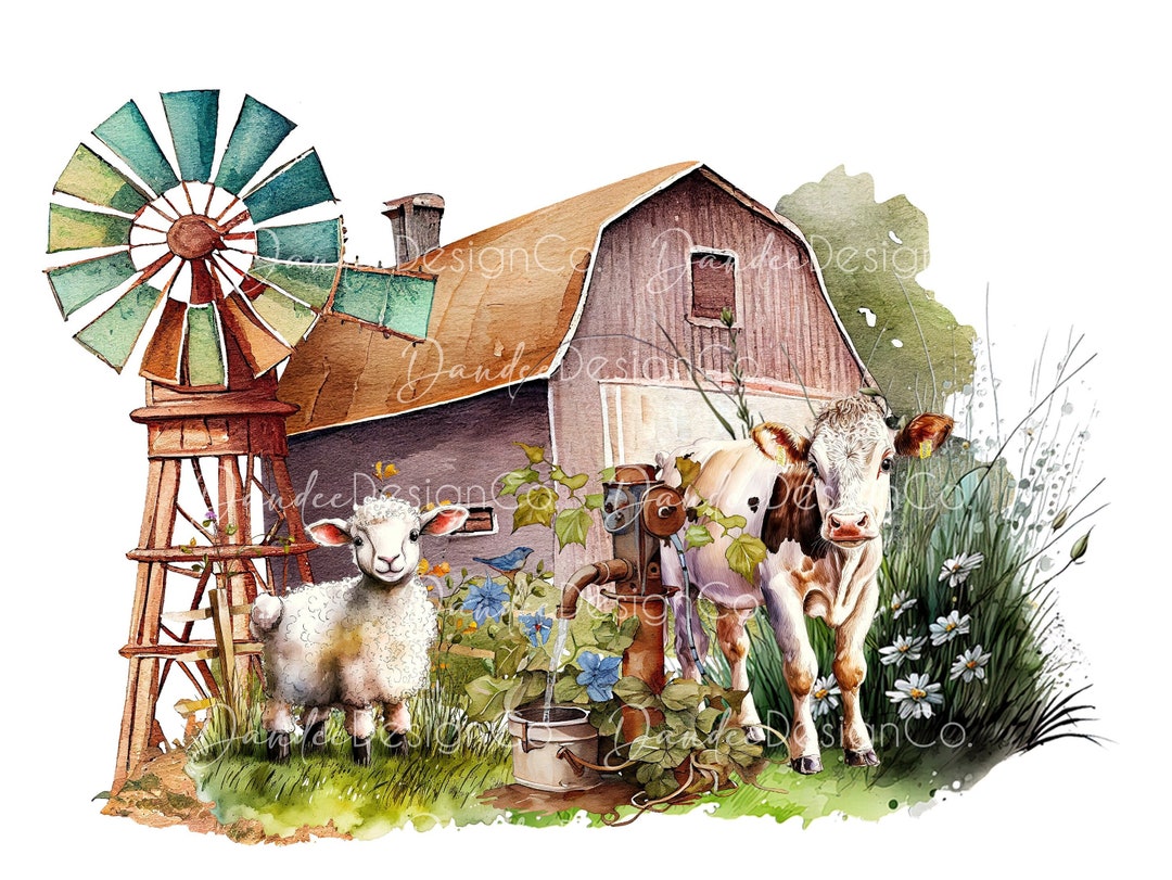 Farm PNG, Farm Sublimation Design, Barn With Lamb and Cow PNG, Barn and ...