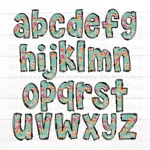 Floral Doodle Letters, Spring and Summer Flowers Alpha Set, Alphabet ...