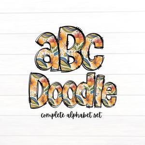 Floral Doodle Letters, Retro Flowers Alpha Set, Alphabet PNG Set ...
