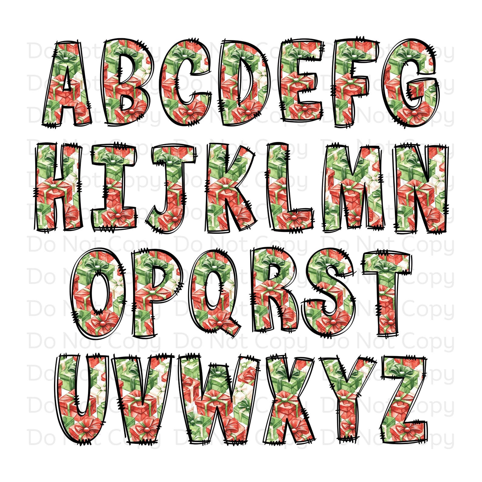 Christmas Doodle Letters, Alphabet PNG Set, Sublimation Design, Alpha ...