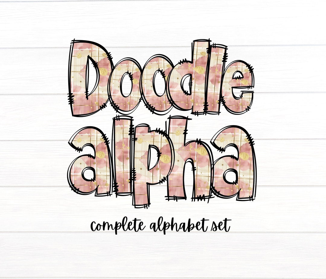 Pink Plaid Doodle Letters, Pink and Gold Alpha Set, Alphabet PNG Set ...