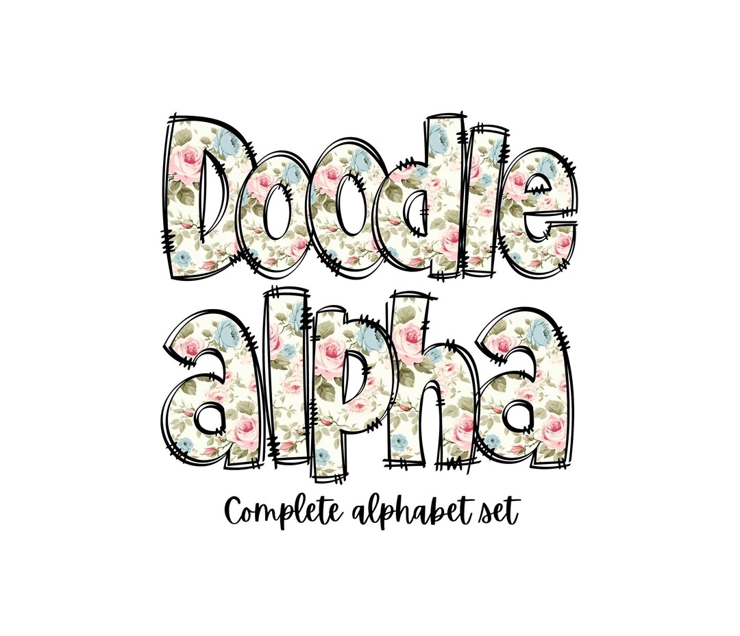 Doodle Letters, Shabby Chic Roses Alphabet Set, Floral Alphabet PNG Set ...