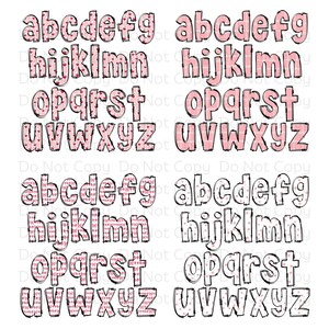 Coquette Doodle Letters, Pink Bows Alpha Set, Girlie Alphabet PNG Set ...