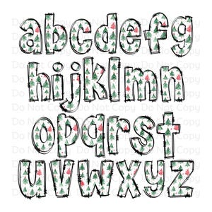 Christmas Doodle Letters, Alphabet PNG Set, Sublimation Design, Alpha ...