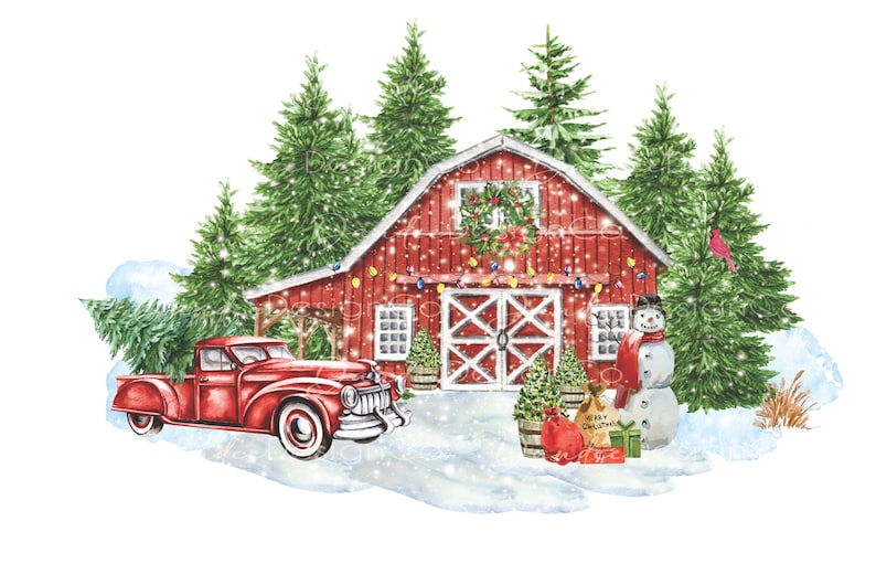 Red Barn With Truck PNG / Winter Barn PNG / Christmas Barn / - Etsy