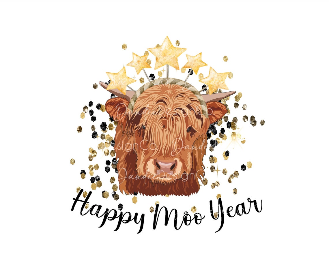 Happy Moo Year PNG Happy New Year Sublimation Design - Etsy