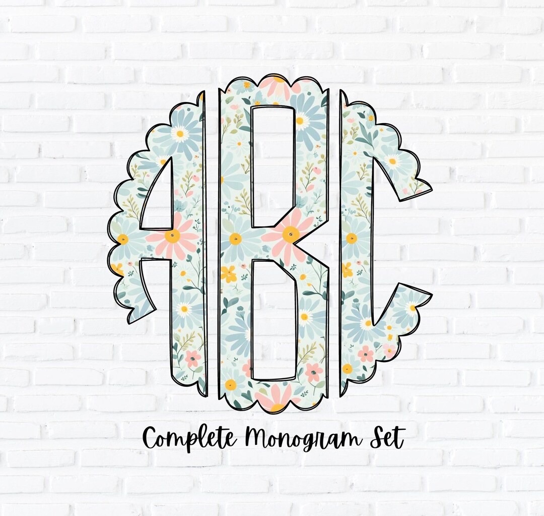 Floral Monogram PNG Set, Scalloped Circle Monogram, Sublimation Design ...