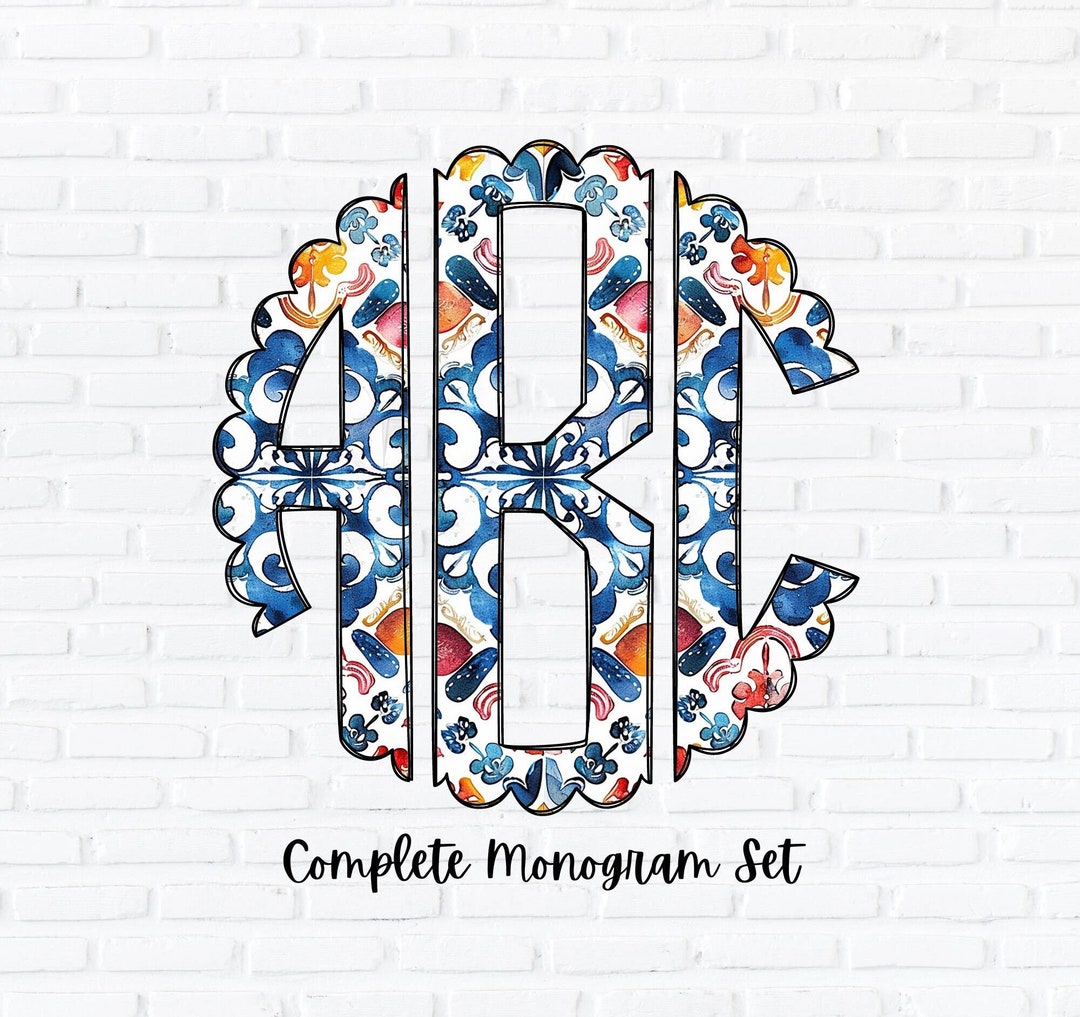 Monogram PNG Set, Scalloped Circle Monogram, Sublimation Design ...