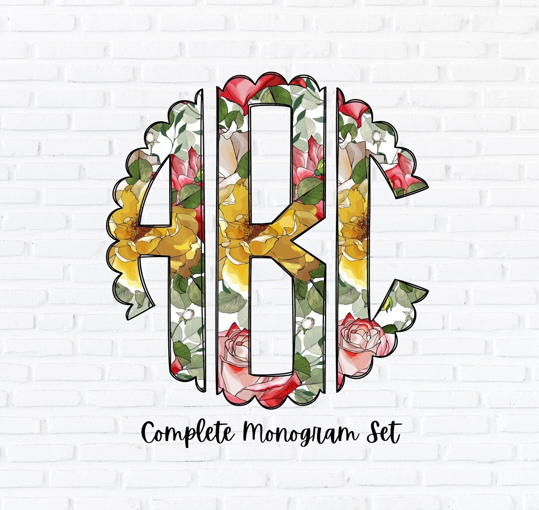 Floral Monogram PNG Set, Scalloped Circle Monogram, Sublimation Design ...