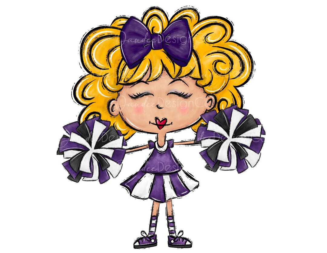 Cheerleader PNG, Cheerleader Sublimation Design, Purple Pom Poms ...