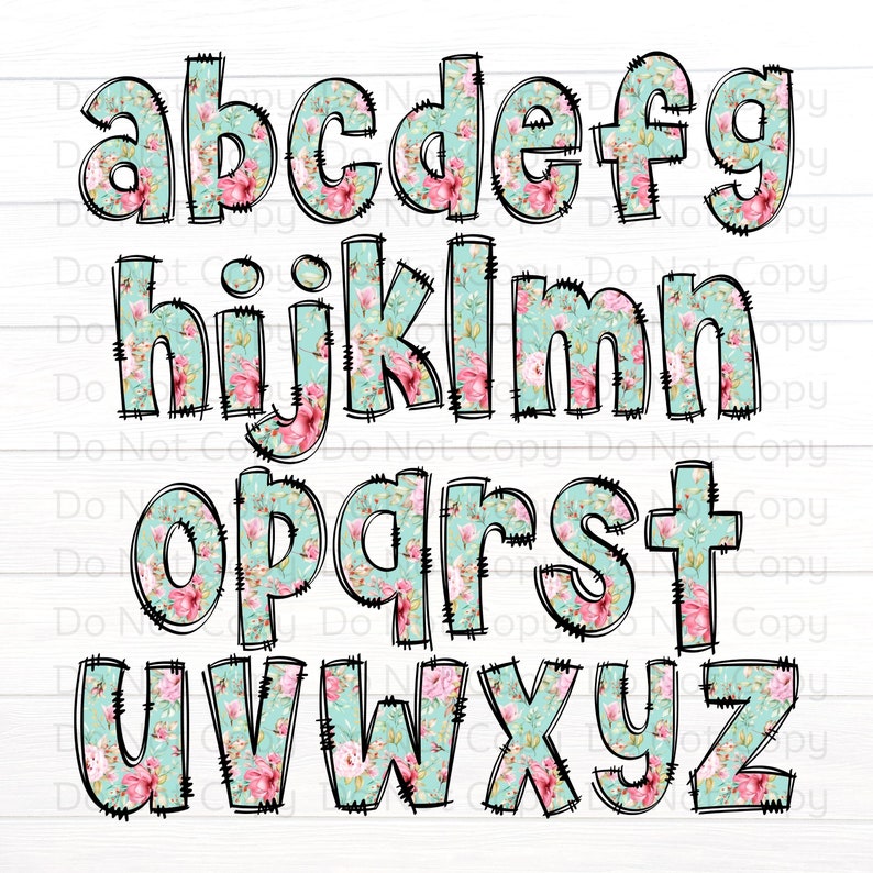 Floral Doodle Letters, Spring and Summer Flowers Alpha Set, Alphabet ...