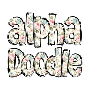 Doodle Letters, Shabby Chic Roses Alphabet Set, Floral Alphabet PNG Set ...