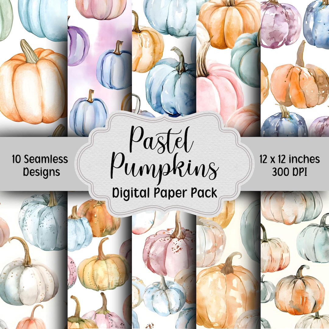 Fall Digital Paper Bundle, Pastel Pumpkins, 10 Autumn Seamless Patterns ...