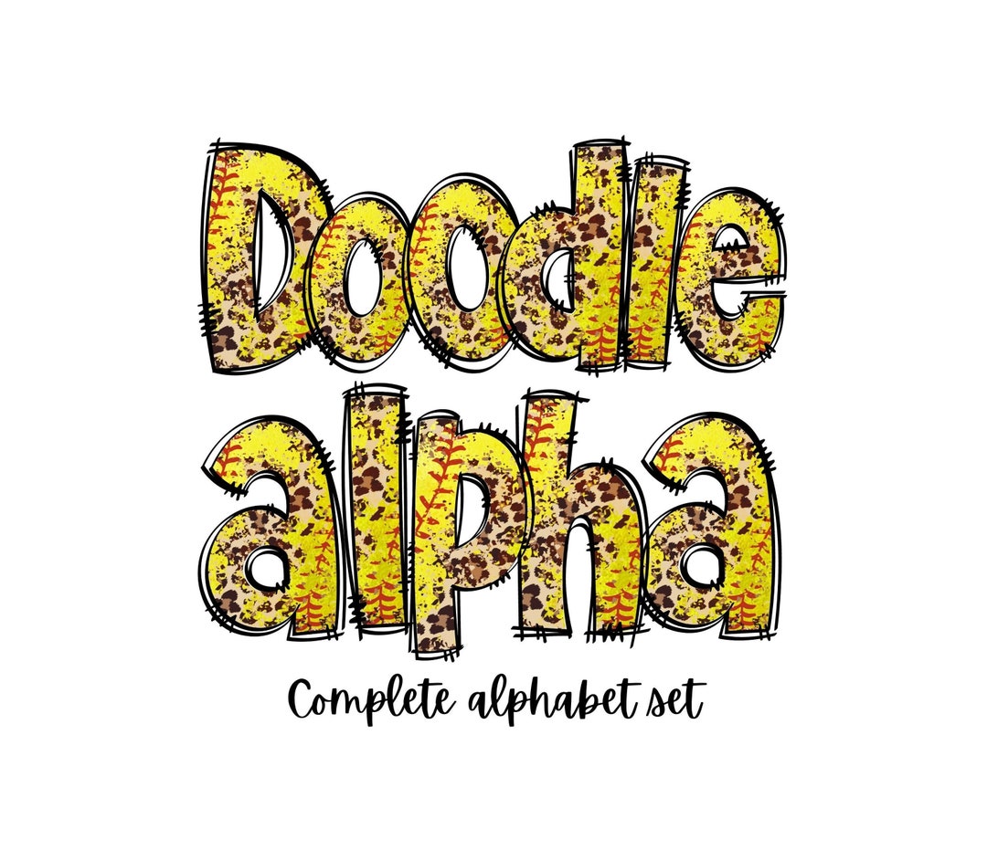 Doodle Letters, Softball Alphabet Set, Softball Leopard Print Alpha Set ...