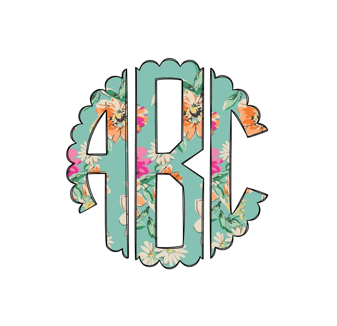 Green Floral Monogram PNG, Scalloped Circle Monogram Set, Sublimation ...