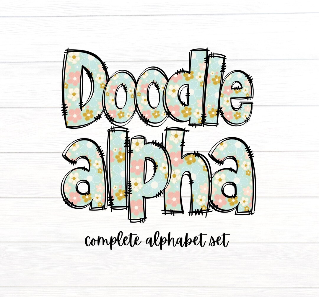 Floral Doodle Letters, Spring Floral Alphabet PNG Set, Sublimation ...