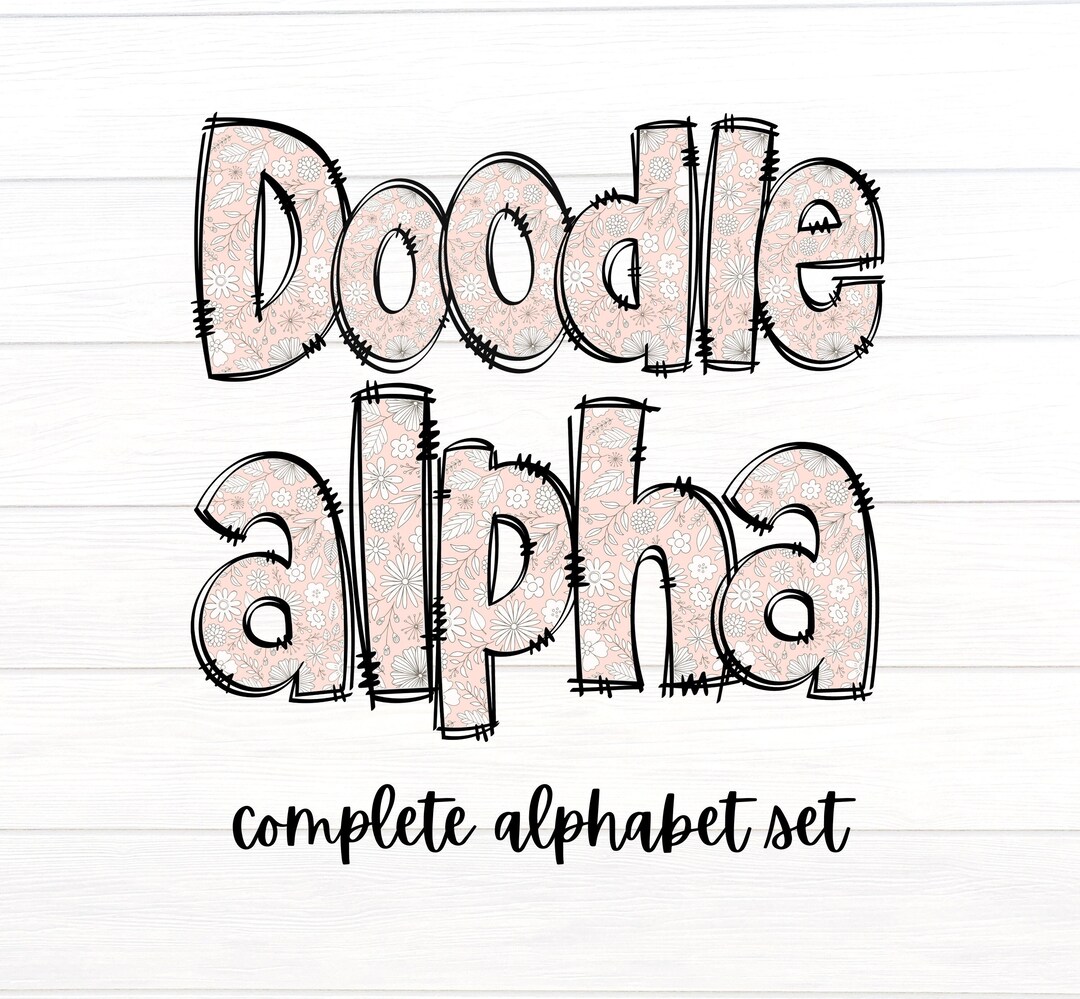 Doodle Letters, Pink Floral Alphabet Set, Alphabet PNG Set, Sublimation ...