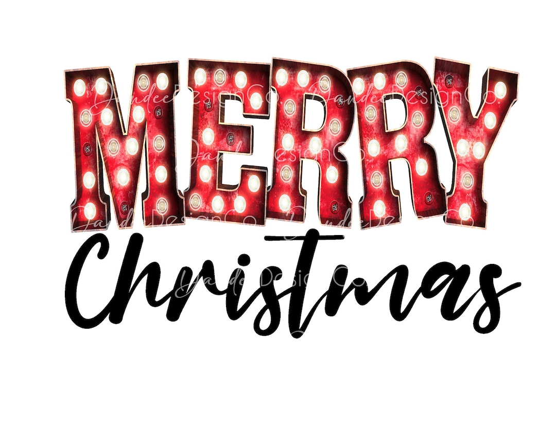Merry Christmas With Rustic Red Marquee Lights Font PNG, Merry ...