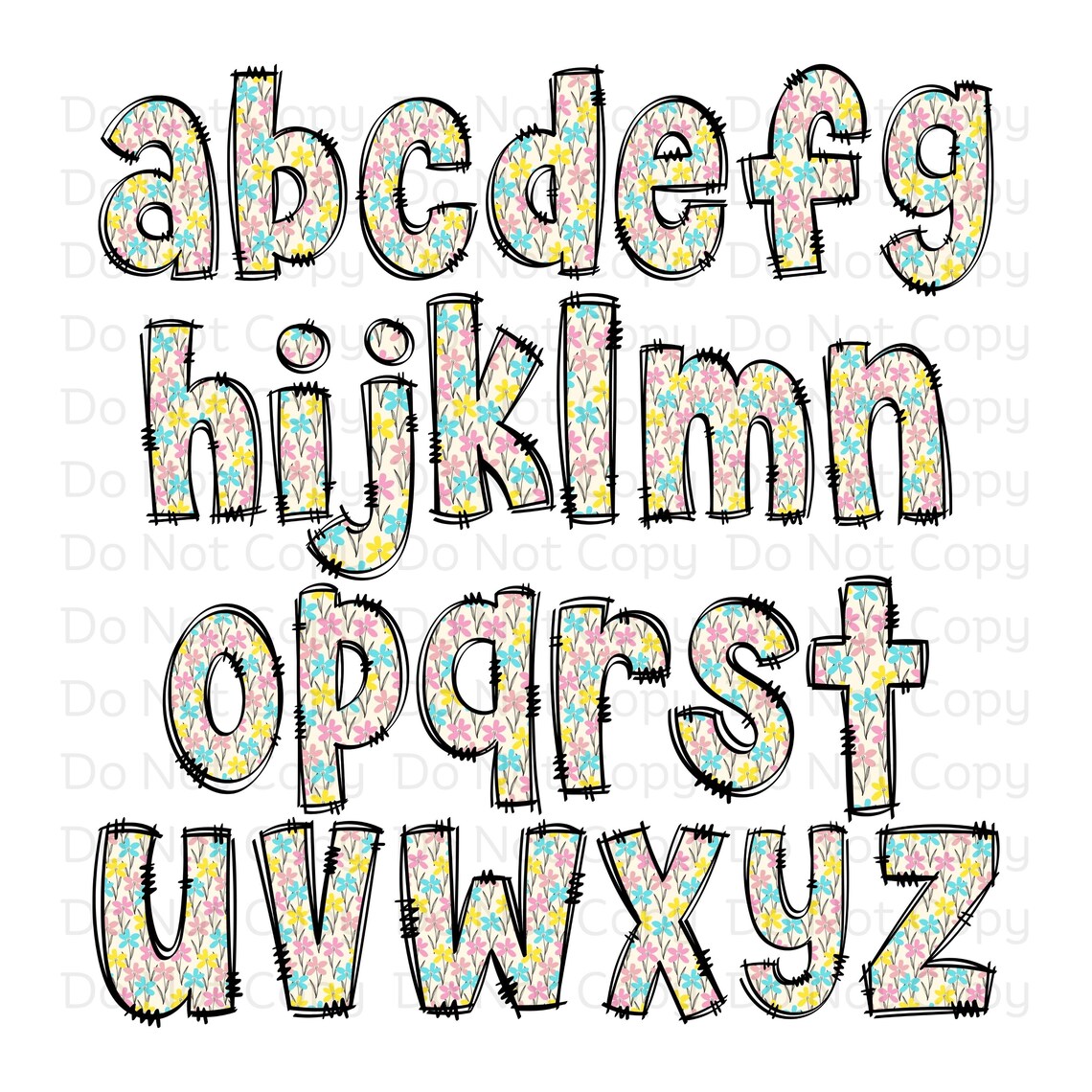 Floral Doodle Letters, Spring Floral Alphabet PNG Set, Sublimation ...