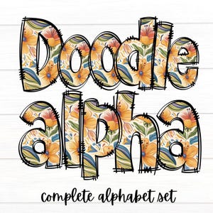 Floral Doodle Letters, Retro Flowers Alpha Set, Alphabet PNG Set ...