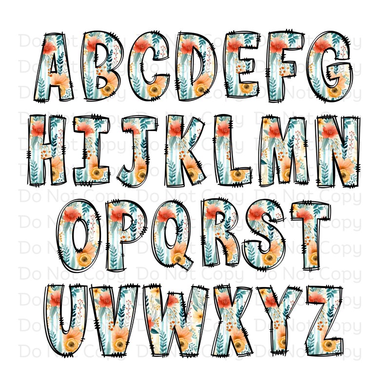 Boho Doodle Letters, Boho Alphabet PNG Set, Doodle Letters, Doodle ...