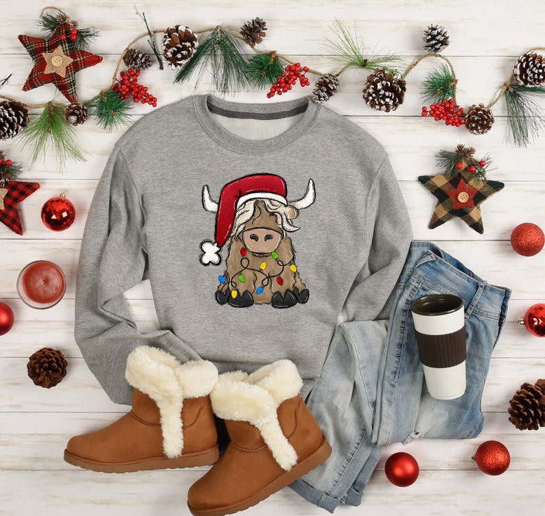 Christmas Cow PNG, Highland Heifer Sublimation Design, Cow in Santa Hat ...